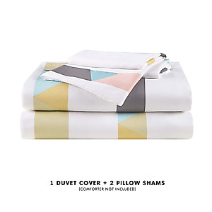 INTELLIGENT DESIGN Reversible 100% Cotton Sateen Duvet - Breathable Comforter Cover, Modern All Season Bedding Set with Sham (Insert Excluded), Storke, Colorful Stripes King/Cal King