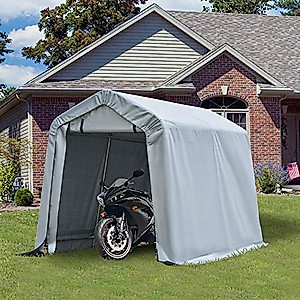 Outsunny 8'x6' Outdoor Storage Shelter with Rollup & Zipper Door, Heavy Duty Carport Shed for Motorcycle Garden Storage, Grey