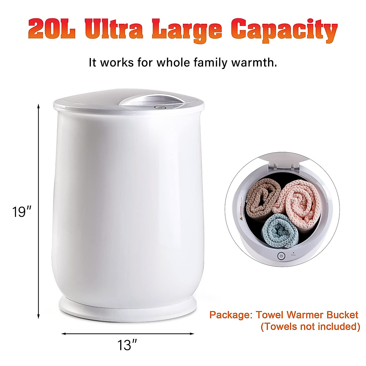 TCFUNDY Towel Warmer Bucket, Large Towel Warmers for Bathroom, Flip-lid Towel Heater, Auto Shut Off, Hot Towel Warmer in 10 Minutes for Towels, Blankets, Bathrobes, 20L