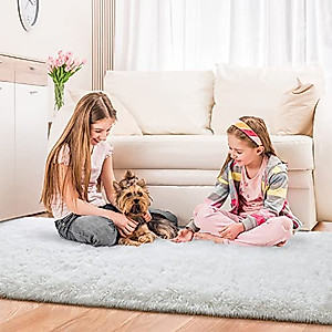 Jelymark Super Soft Shaggy Rug for Bedroom, 8x10 Feet Fluffy Carpet for Living Room, Fuzzy Indoor Plush Area Rug for Home Decor, Furry Floor Rugs for Dorm, Kids Nursery Rug for Girls, Cream White