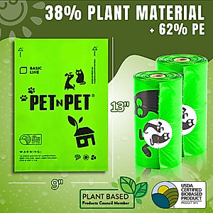 Pet N Pet 1080 Counts Green Poop Bags for Dogs, 38% Plant Based & 62% PE Extra Thick Dog Poop Bags Rolls, 9" x 13" Unscented Dog Bags for Poop, Doggie Poop Bags, Cat Poop Bags, Pet Waste Bags