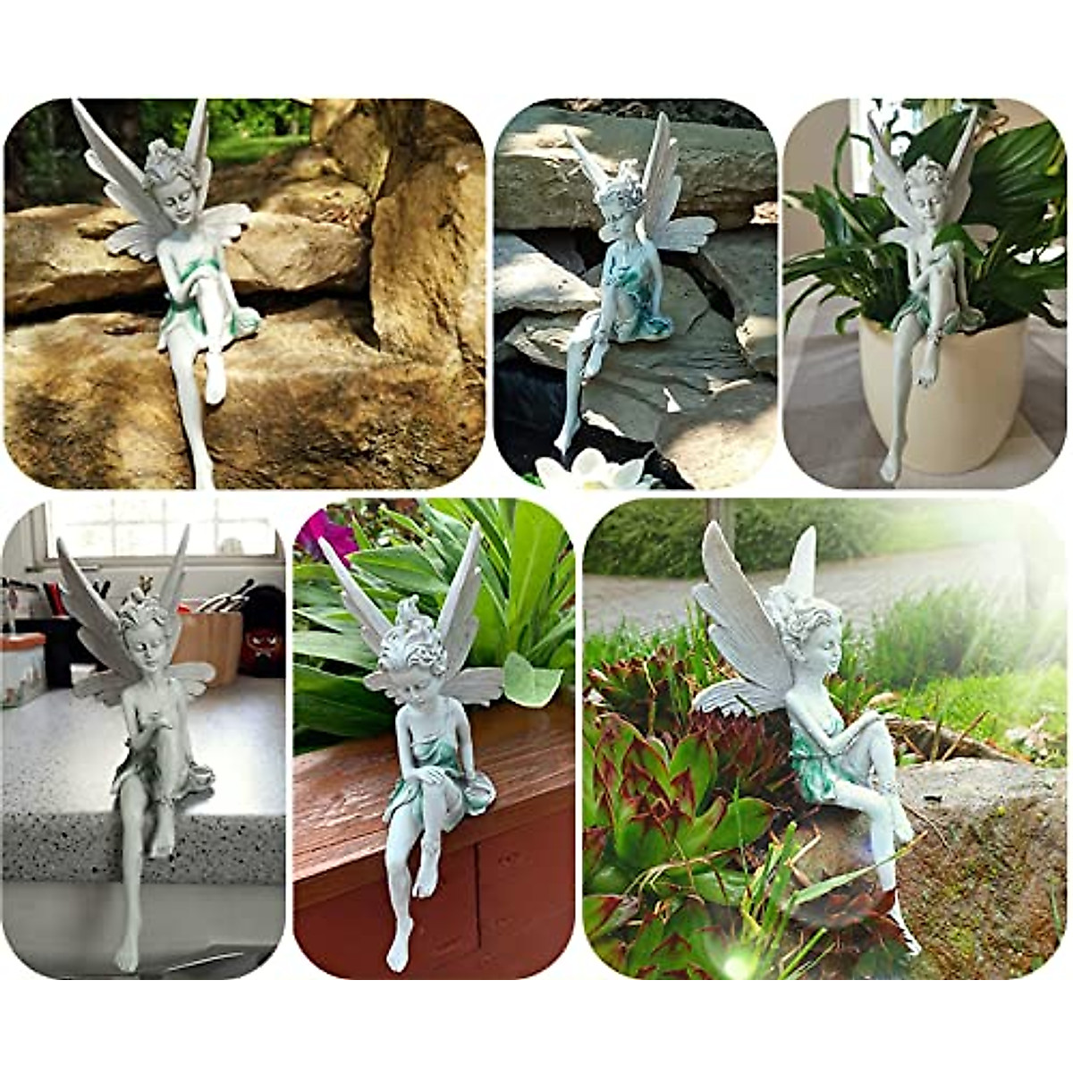 Anvirtue Sitting Fairy Statue Garden Angel Figurine Outdoor Decoration Waterproof Resin Garden Sculpture for Patio Yard Lawn Porch Art Ornament Housewarming Christmas Birthday Gift (White)