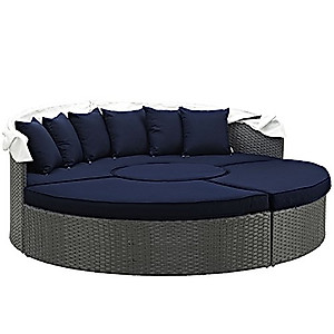 Modway Sojourn Outdoor Patio Sunbrella Sectional Daybed with Canopy in Canvas Navy