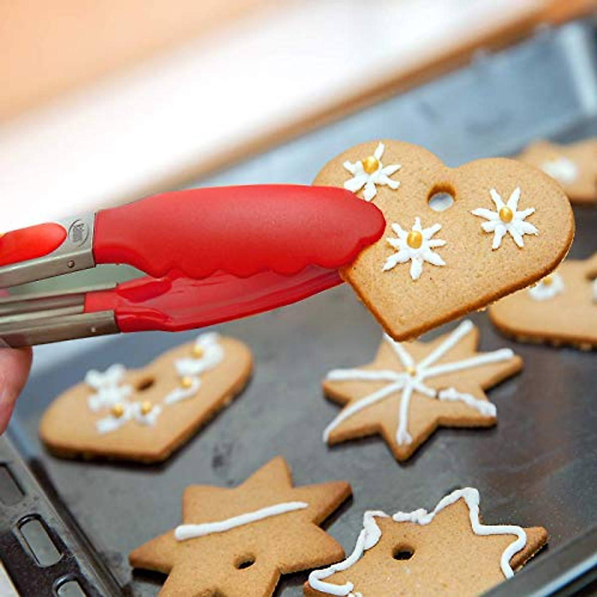 Kaluns Kitchen Tongs for Cooking, Non Stick Silicone Tip Stainless Steel Tongs, Set of Four 7,9, and 12 Inch Tong Plus Silicone Spatula Non-stick, Heat Resistant Serving Utensils