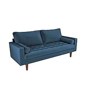 Container Furniture Direct Womble Modern Velvet Upholstered Living Room Diamond Tufted Chesterfield Sofa with Gleaming Nailheads, Ross Blue