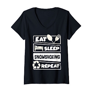 Womens Snowshoeing Boots Snowshoes Hiking Shoes Trails V-Neck T-Shirt