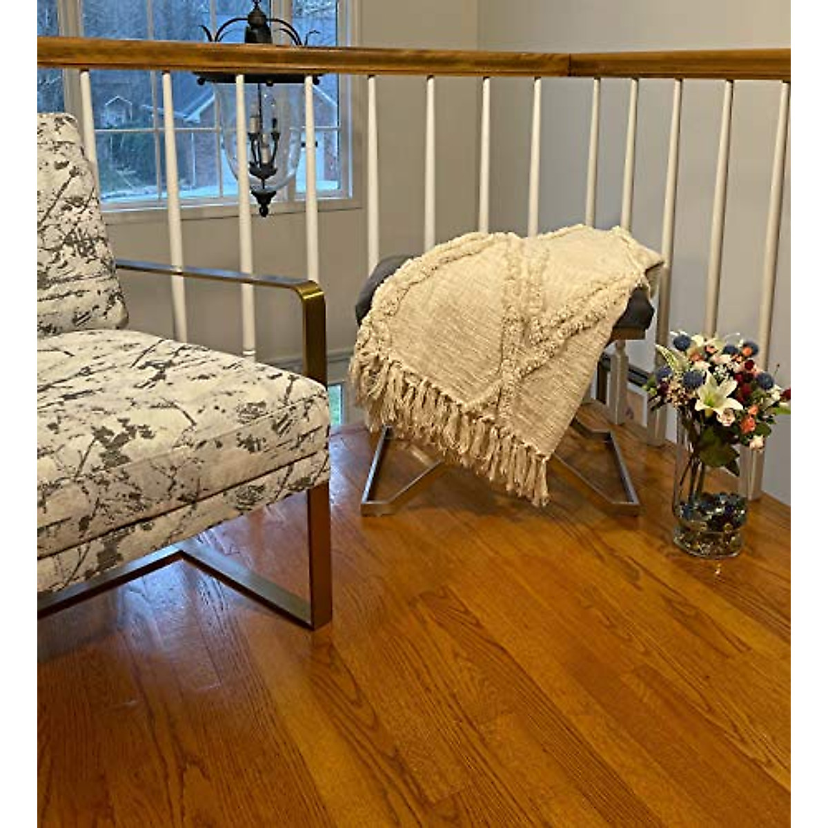 LR Home Soft Luxury Handmade Boho Farmhouse Diamond Throw Blanket with Fringe, 50" x 60", Natural
