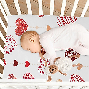 Valentines Day Hearts Baby Crib Sheets Soft Toddler Bed Sheets Breathable Mattress Cover Crib Mattress Sheet for Boys Nursery Crib Mattress, 52 * 28 * 9in
