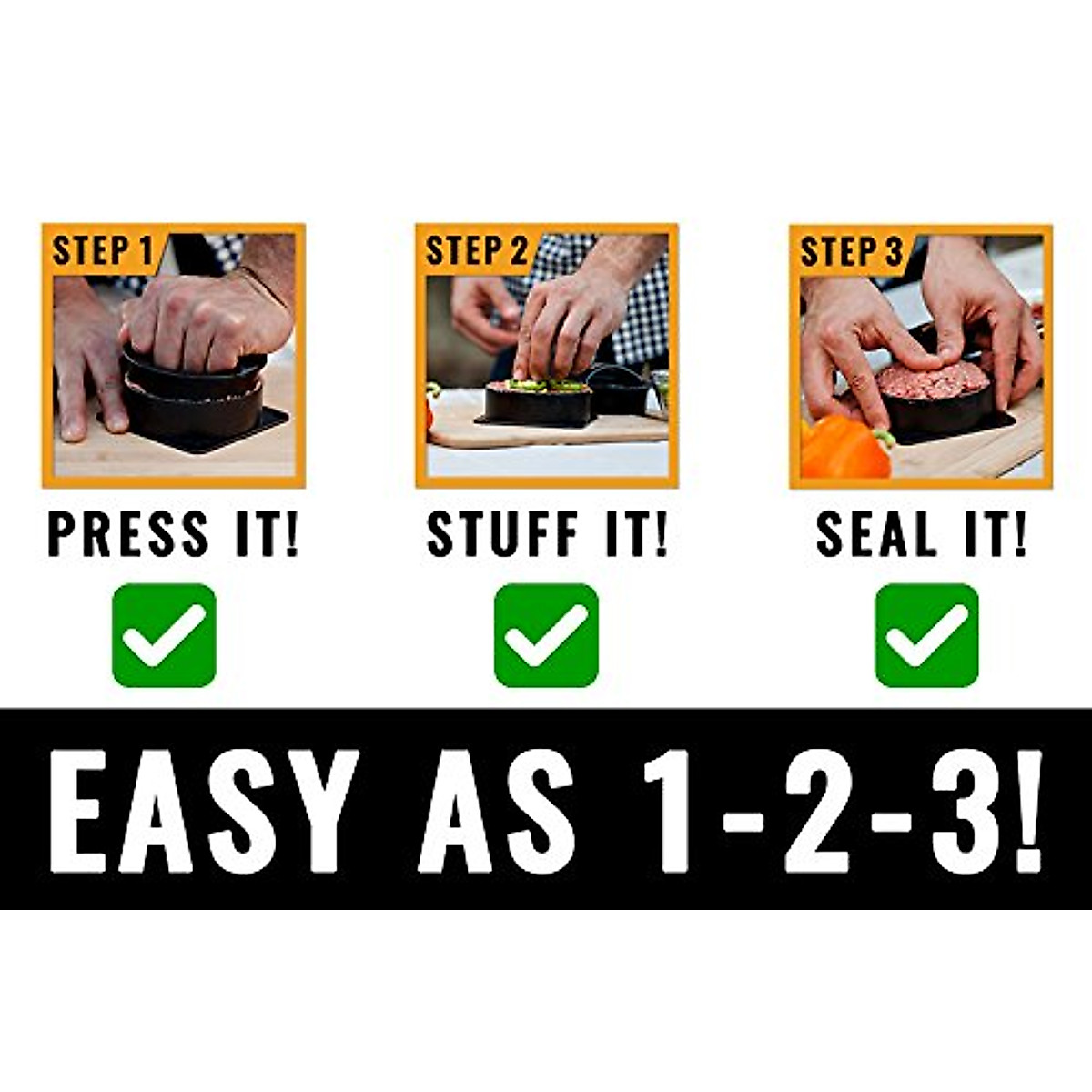 Grillaholics Stuffed Burger Press and Recipe eBook - Extended Warranty - Hamburger Patty Maker for Grilling - BBQ Grill Accessories