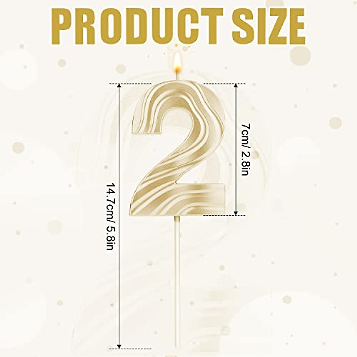 2.8inch Birthday Number Candle, 3D Candle Cake Topper Cake Numeral Candles Number Candles for Birthday, Wedding, Anniversary Parties, Celebration (Gold, 2)
