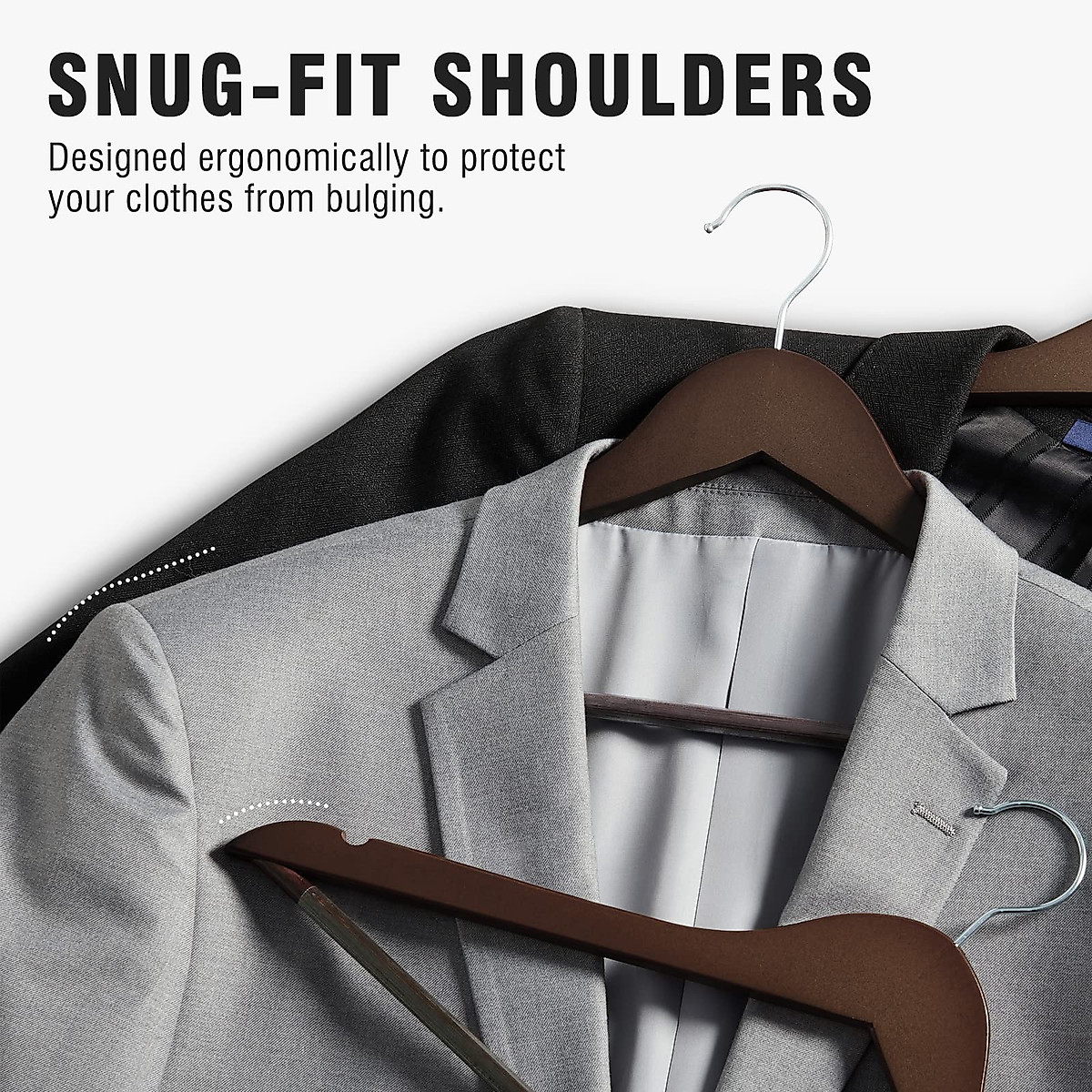 TECHMILLY 20 Pack Solid Wooden Suit Hangers, Heavy Duty Coat Hangers for Closet, Smooth Finish Clothes Hangers with 360° Swivel Hook & Non Slip Pant Bar & Cut Notches for Shirt, Walnut