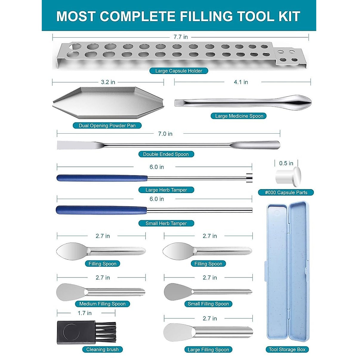 Capsule Filling Machine Kit – Pill Filler Tray Tools for Quickly Maker Empty Gel Capsules All Size 000 00 0 1 2 3 4 5, Lab Spoons Spatula Scoops Tool (13Pcs Plus)