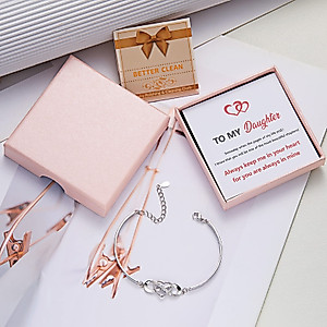 beemean Daughter Infinity Bracelet Infinity Love Heart Bracelet for Daughter-in-Law Bracelet with Inspirational Message Card Adjustable Length Bangle Bracelets(daughter)