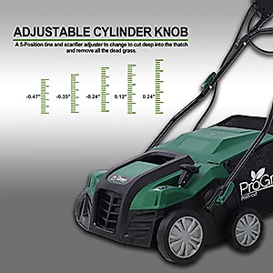 16" Full Steel Deck Electric Scarifier, 2 in 1 Garden Dethatcher & Scarifier with 3-Rod System & 5 Levels Raking Height Adjustments & 58QT Removable Collection Bag, Green
