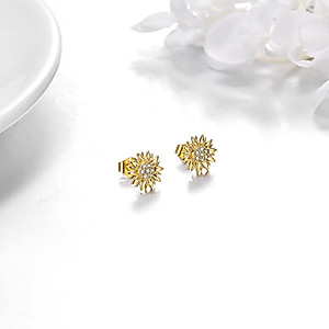 KECHO 14k Gold Sunflower Earrings for Women, Gold Flower Stud Earrings Jewelry Gifts for Her (Sunflower Earrings)