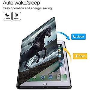 Case for All-New Fire 7 Tablet and Fire 7 Kids (12th Gen,2022 Release),Multi-Angle Viewing Leather Stand Folio Cover with Auto Wake/Sleep for Amazon Kindle Fire 7 inch 2022,Running Black Horse