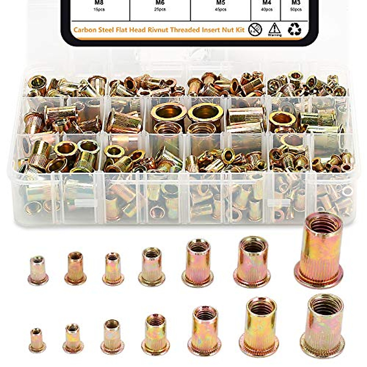 SAE and Metric Rivet Nuts, GTERNITY 380PCS #6-32#8-32#10-24 1/4-20 5/16-18 3/8-16 1/2-13 and M3 M4 M5 M6 M8 M10 M12 Nuserts Assorted Flat Head Rivnuts Threaded Insert Nut Kit 14 Sizes