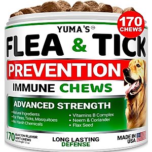 Flea and Tick Prevention for Dogs Chewables - 170 Chews - Natural Dog Flea and Tick Treatment Chewable - Flea and Tick Chews for Dogs - Soft Oral Flea Pills for Dogs - All Breeds & Ages - Bacon Flavor