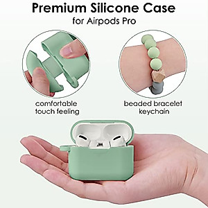 Case for Airpods Pro 1st Generation, Filoto Cute Apple Airpod Pro Cover for Women Girls, Silicone Wireless Charging Case with Bracelet Keychain Accessories (Cactus Green)