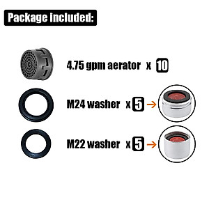 JQK Faucet Areator, 4.75 GPM Insert Faucet Aerators Replacement Parts Bathroom 10 Pack, FAG-P10