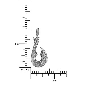 Sterling Silver Hand Engraved Reversible Hawaiian Fish Hook Pendant