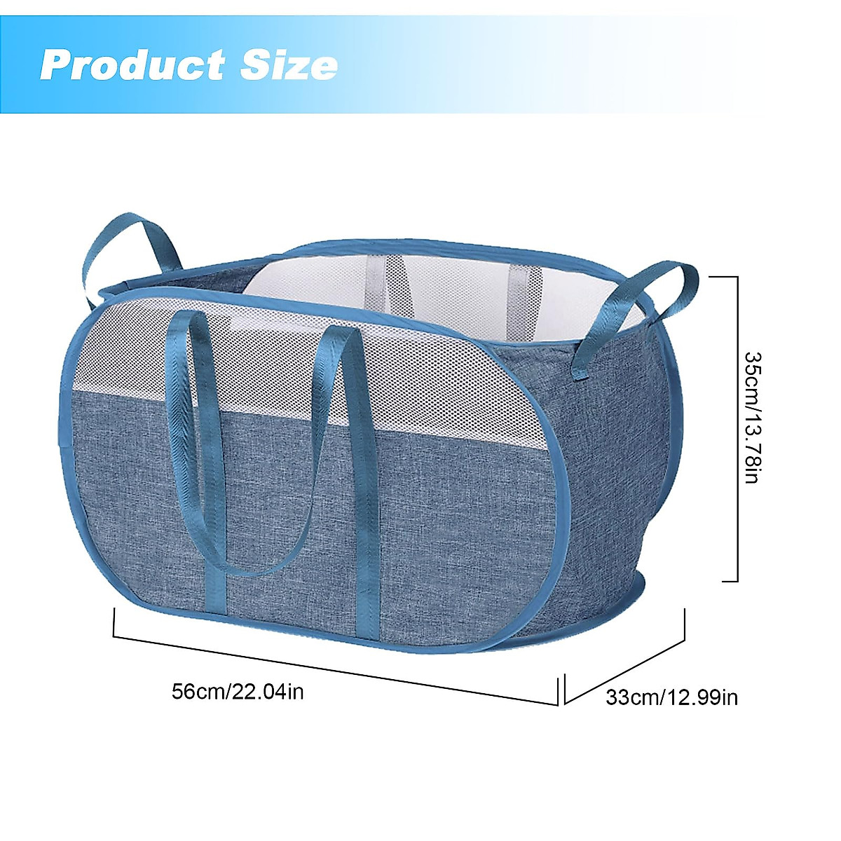 Qivine Pop Up Laundry Hamper, 65L Foldable Laundry Hamper Mesh Laundry Basket with Strong Handles Portable Travel Laundry Hamper Mesh Hamper for Laundry Room, Drom, Bathroom (1)