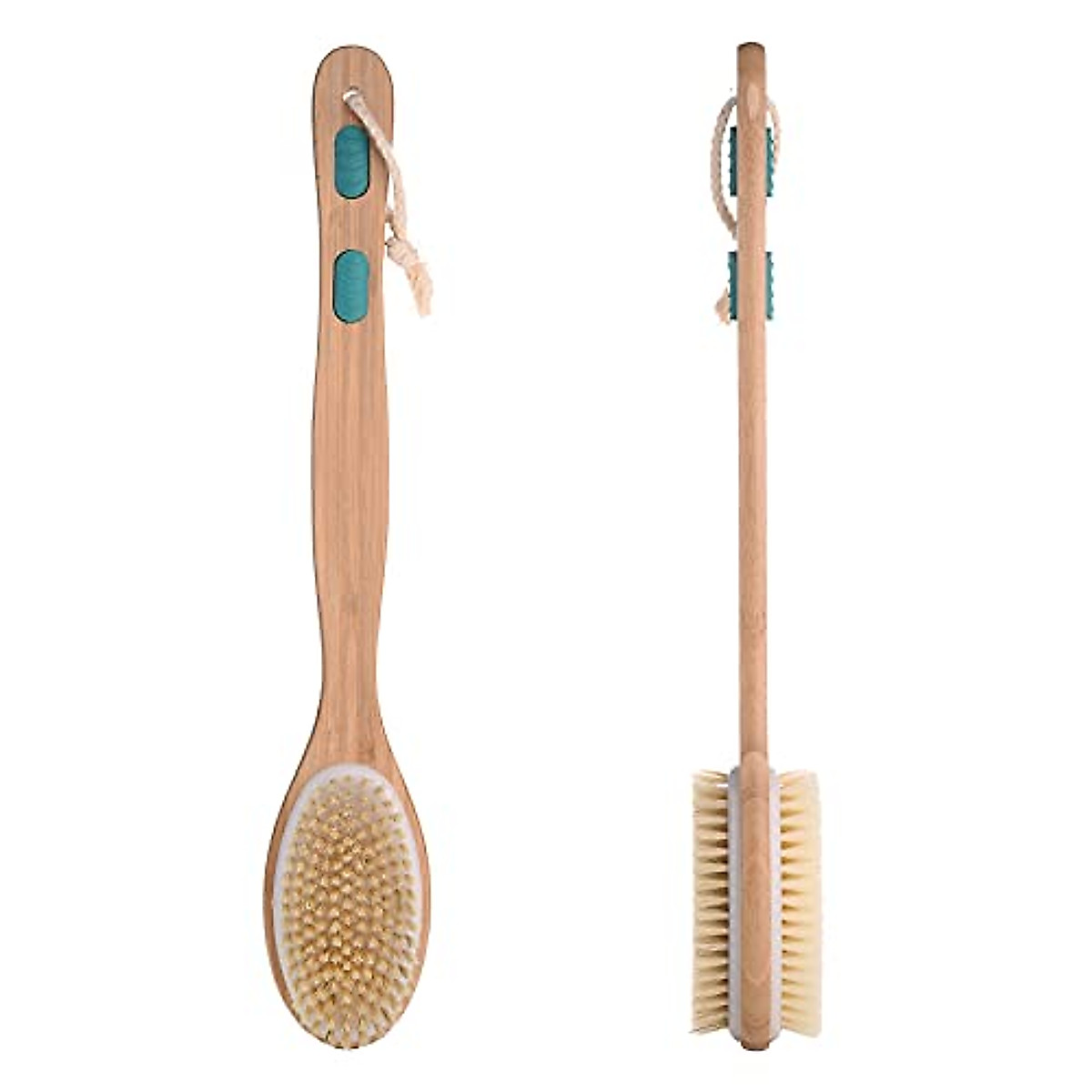 2Pack Back Shower Bath Brushes for Wet or Dry Double Side Specially Long Wooden Handle , Exfoliating Skin for Men and Women
