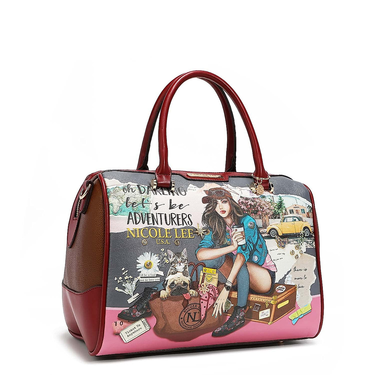 Nicole Lee Journey of Stephanie Boston Bag, Vegan Leather Medium Doctor Bag with Optional Crossbody Strap