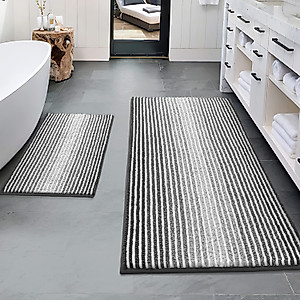 BSICPRO Bathroom Rugs and Mats Sets, 2 Piece Thick Absorbent Chenille Bath Mat Rug Set Non Slip, Soft Shaggy Bath Room Floor Mats for Bathroom, Machine Washable (20" x 47" Plus 16" x 24", Gray)