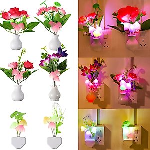 6 Pack Sensor LED Night Light Color Changing Plug in LED Mushroom Dream Bed Lamp Dusk to Dawn Cute Mushroom Nightlight Flower Wall Lamp for Adults Bedroom Hallway Stairs Corridor