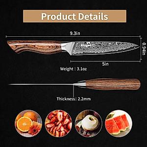 KINGOD Premium VG10 Kitchen Knife Set of 2pcs - 7" Meat Cleaver and 5" Paring Knife, Handcrafted Damascus Steel, Rosewood and Stabilizing Wood Handles
