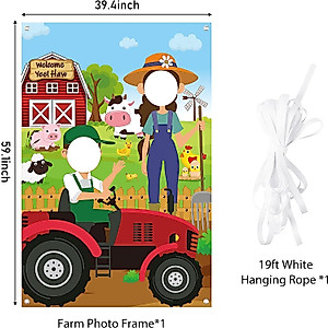 Haooryx Farm Animals Photo Door Banner Large Satin Fabric Photo Booth Props Backdrop Face in Hole Background Banner Decor Barnyard Animals Theme Birthday Party Decorations Supplies Party Game for Kids