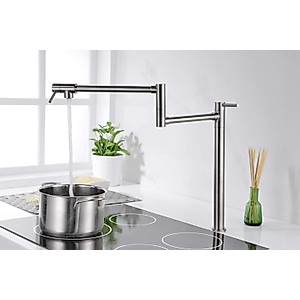 Deck Mount Pot Filler Faucet Brushed Nickel Finish with Extension Shank and 20" Dual Swing Joints Spout, SUMERAIN