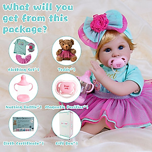 Milidool Reborn Baby Dolls, Realistic Newborn Baby Girl Doll, 22 inch Lifelike Newborn Girl Doll Weighted Doll Girl with Feeding Toy Accessories Set, Great Gift Set for Grandma Kids 3+