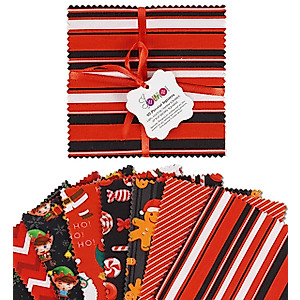 Soimoi Christmas Theme Print Precut 10-inch Cotton Fabric Quilting Squares Charm Pack DIY Patchwork Sewing Craft