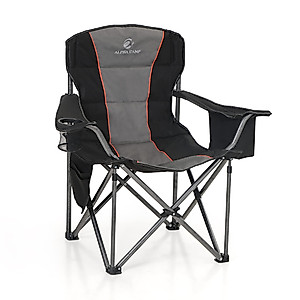 ALPHA CAMP Folding Camping Chair Oversized Heavy Duty Padded Outdoor Chair with Cup Holder Storage and Cooler Bag, 450 LBS Weight Capacity, Thicken 600D Oxford, Black