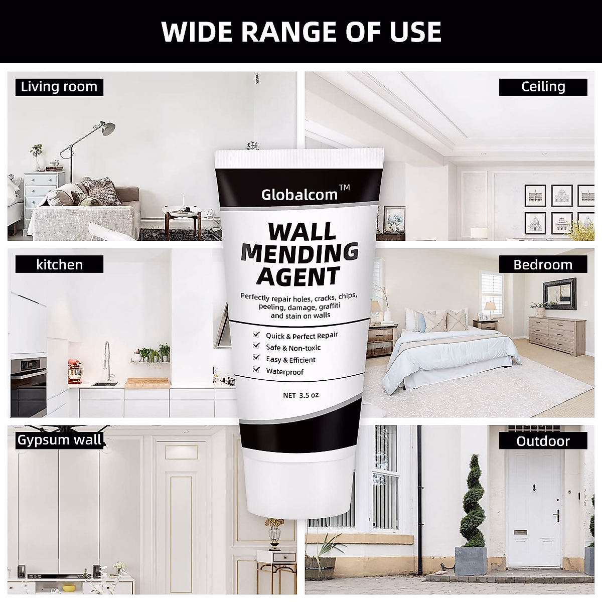 Drywall Patch Repair Kit,2 Pack Wall Mending Agent, Spackle Wall Repair Paste with Scraper, Wall Putty Repair Holes and Cracks for Home Wall, Wall Surface Hole Fill Quick