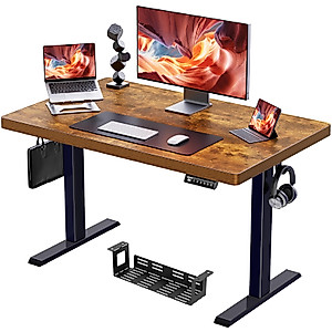 ErGear Whole Piece Standing Desk, 40x24 Inch Thick Adjustable Desk with 4 Height Memory, Electric Sit Stand Desk with Cable Management Tray, Ergonomic Desk for Home Office, Vintage Brown, EGESD72V