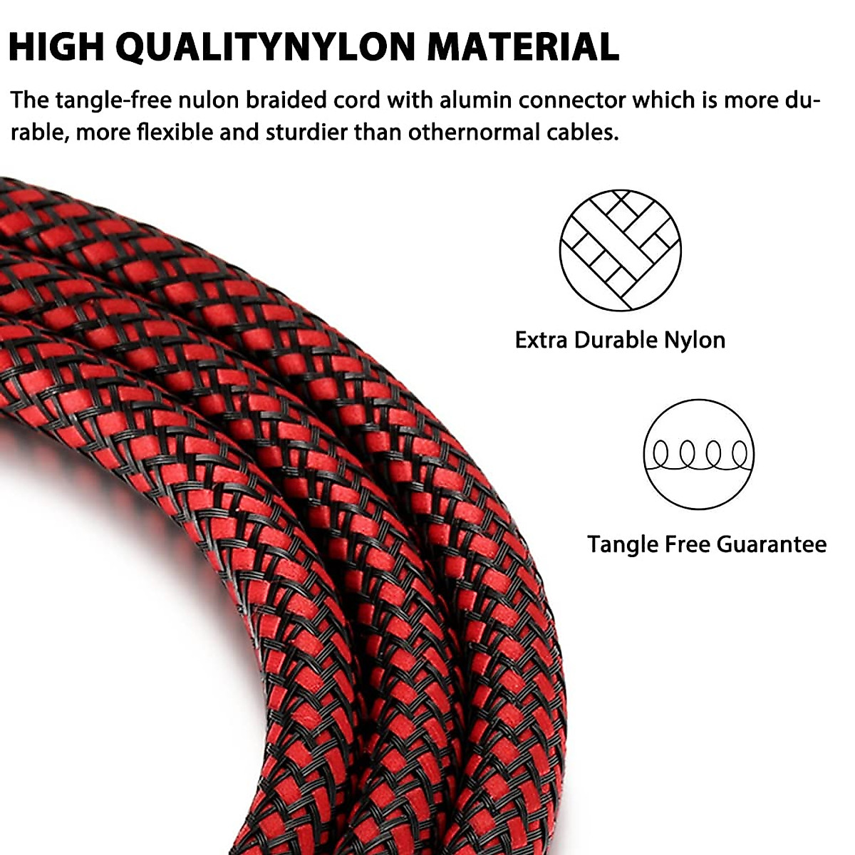 YESPURE 10Ft Guitar Lead Cable,1/4 Straight to Right Angle Audio Instrument Cables for Electric Guitar, Bass Guitar,Electric Mandolin,Electric Bass,Pro Audio（10Ft/3M Red）