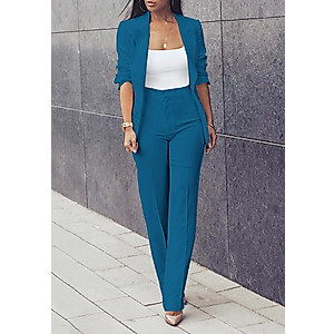 HuiSiFang Business Suit Set for Women Office Outfits Blazer Jackets + High Waist Straight Leg Pants