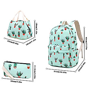 LIMHOO School Bags for Teen Girls, Teenagers School Backpack, Bookbag with Lunch Box Pencil Case (Cactus)