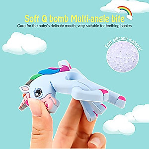 HAOBAOBEI Unicorn Baby Teething Toy for 0-6month Gifts, Infants Chew Toys for Sucking Needs, Hand Pacifier for Breast Feeding Babies, Silicone Toy for New Born(1 Pack-Blue)