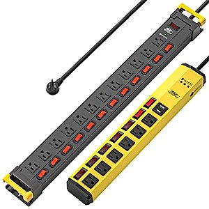 Surge Protector Power Strip with USB, Individual Switches and Flat Plug, CRST ECO-Friendly 6-Outlet Metal Heavy Duty Power Strip (1200 Joules) Circuit Breaker, 6-Feet 14AWG Cord (with Fastening Tie)