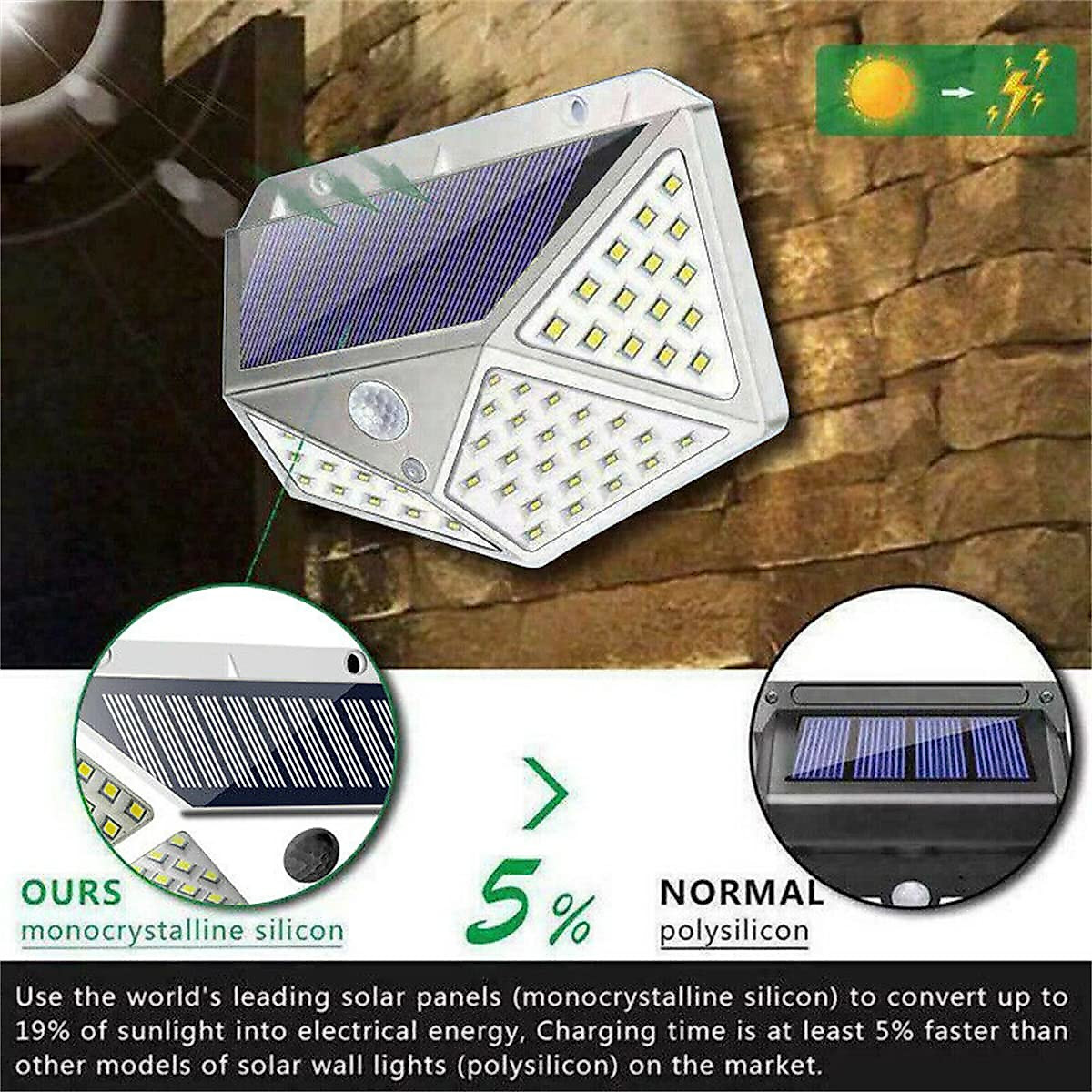 100LED Solar Power Wall Light PIR Motion Sensor Outdoor Street Lamps IP65 Waterproof Garen Lamp Solar Light Outdoors Lamps(4 Pack)