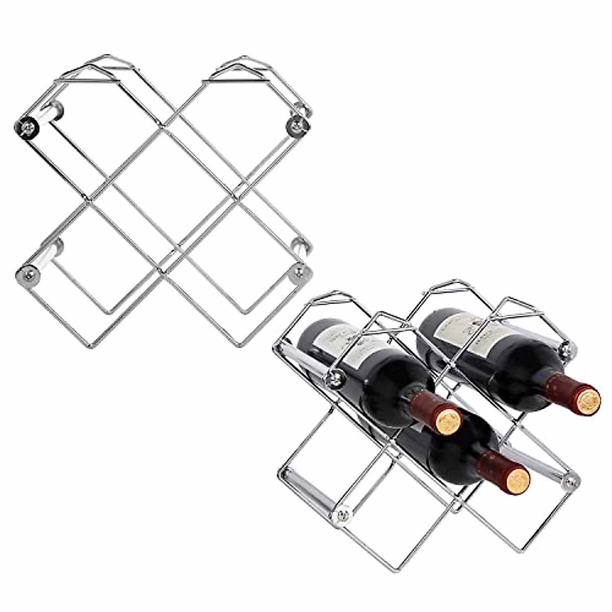 MyGift Modern Silver Wire Metal Stackable Wine Rack Diamond Shaped Stand, Countertop Wine Bottle Holder, Each Rack Holds 10 Bottles, Set of 2