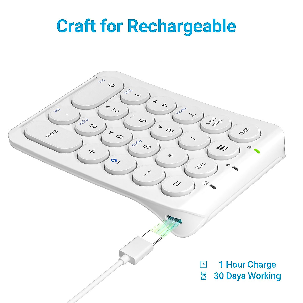 iClever Number Pad, KP08 Bluetooth Number Pad, Ultra Slim and Lightweight, USB-C Charge, Number Pad for Laptop, iPad, Mac, iMac, Tablet, PC Desktop