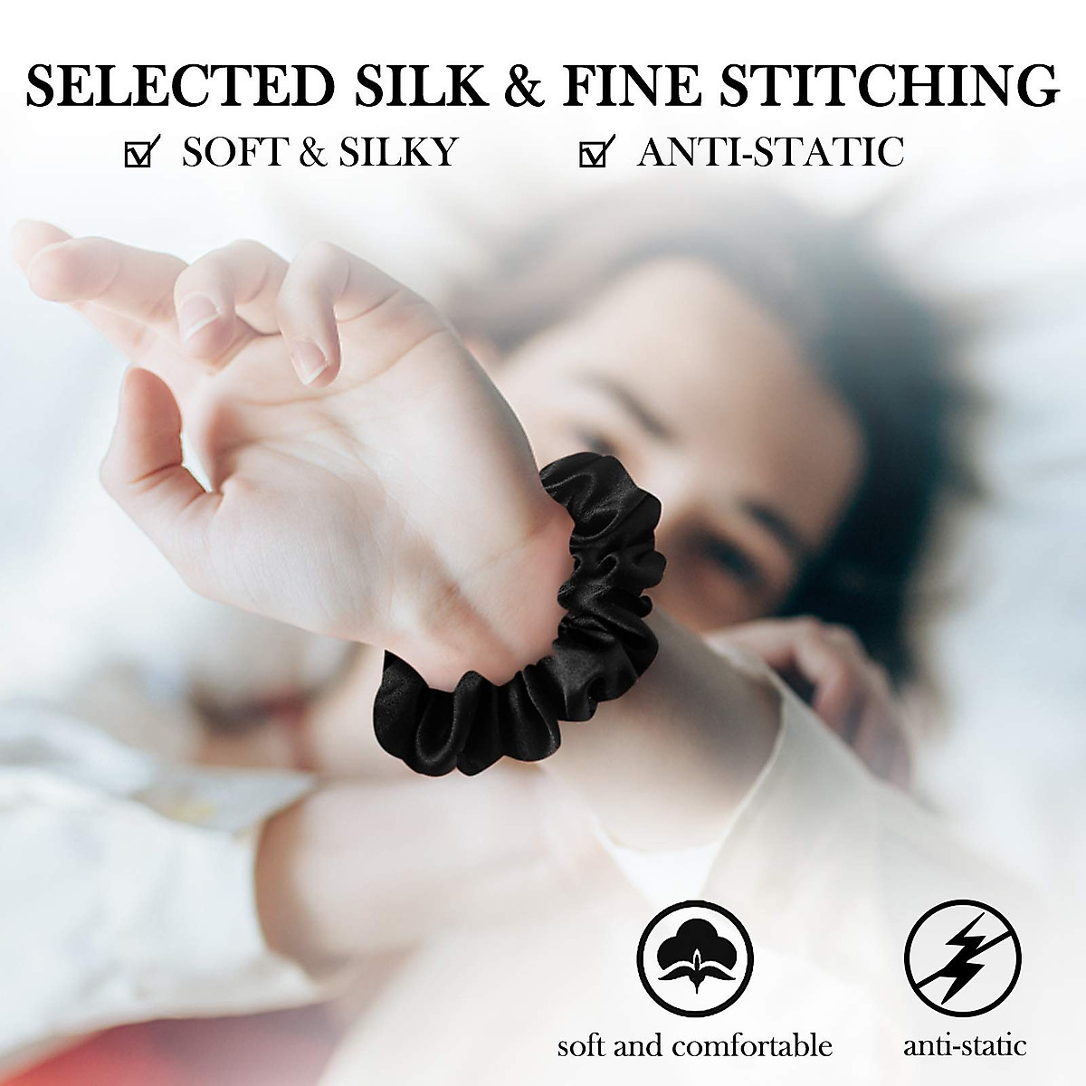 SOBONNY Silk Scrunchies for Women - 100% Mulberry Silk Hair Ties, 3 Pack, No Damage Elastic Ponytail Holders (Brown, Black, Pink)