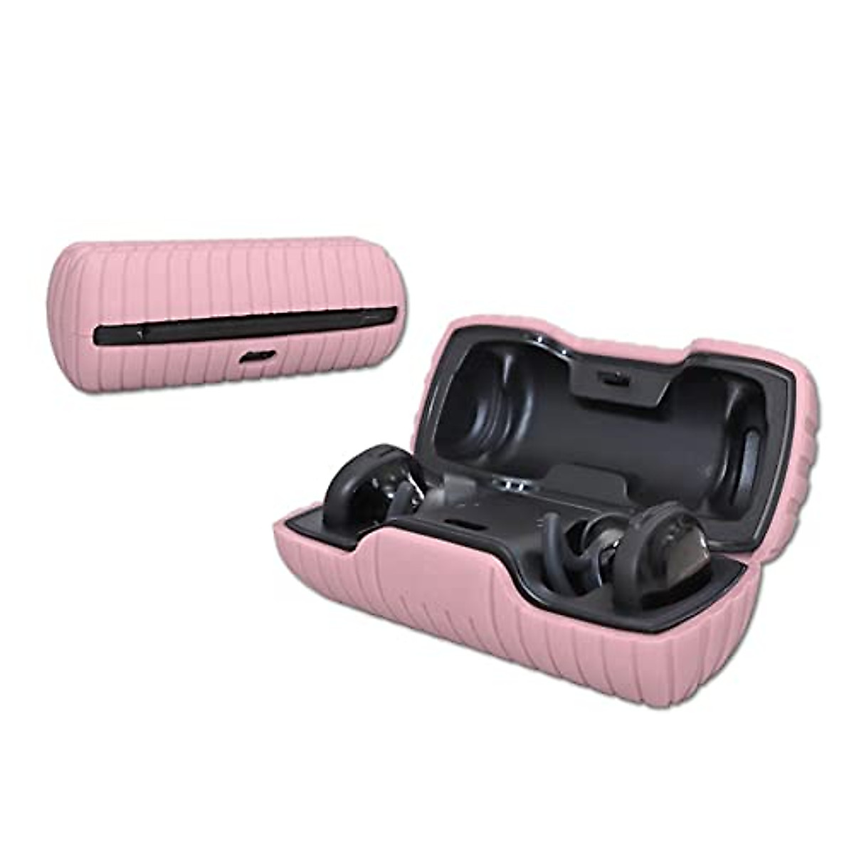 2 Pack Split/Disconnect Design Soft Rubber Silicone Shockproof Protective Carrying Case Cover Skin Sleeve Compatible with Bose SoundSport Free Earbuds (red+Pink)