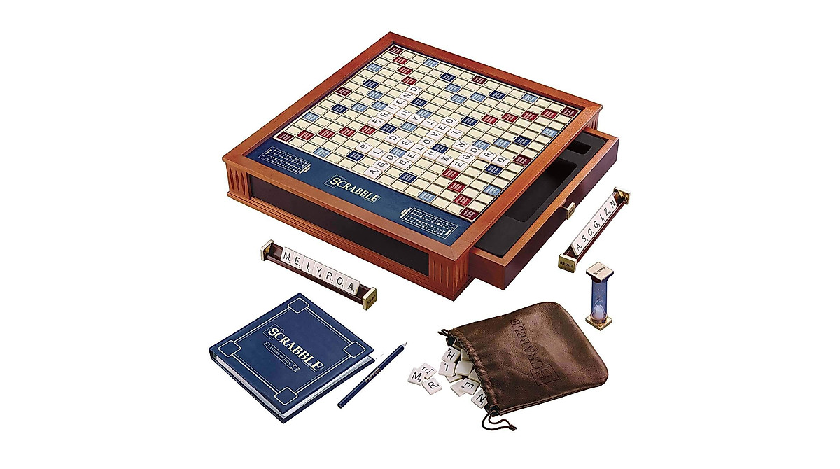 Scrabble Trophy Luxury Edition: Rotating Wood Game Board