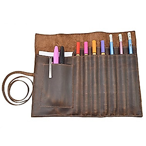 Hide & Drink Rustic Leather Pencil Artist Craft Roll Organizer Soft Wrap Handmade Bourbon Brown